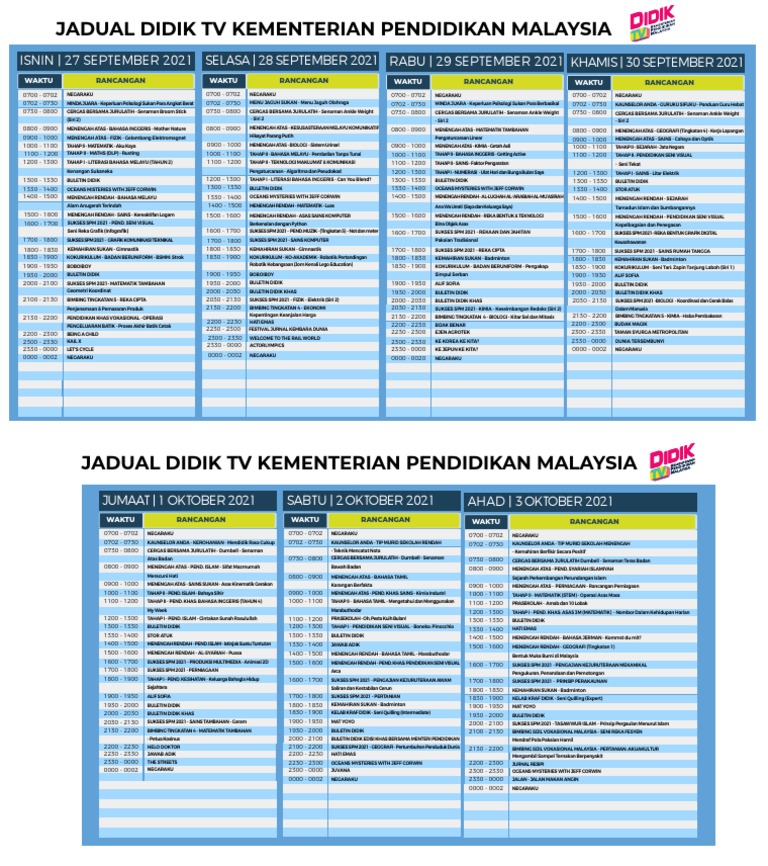 DidikTV KPM 27 Sept - 3 Okt 2021 | PDF