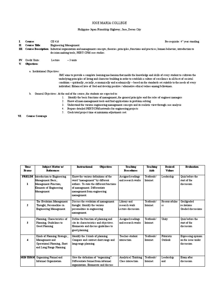 Engineering Management Course Overview | PDF | Decision Making ...