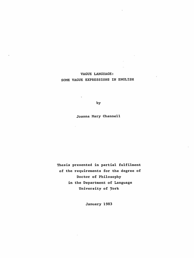 Vague Language: Some Vague Expressions in English: January 1983 | PDF ...