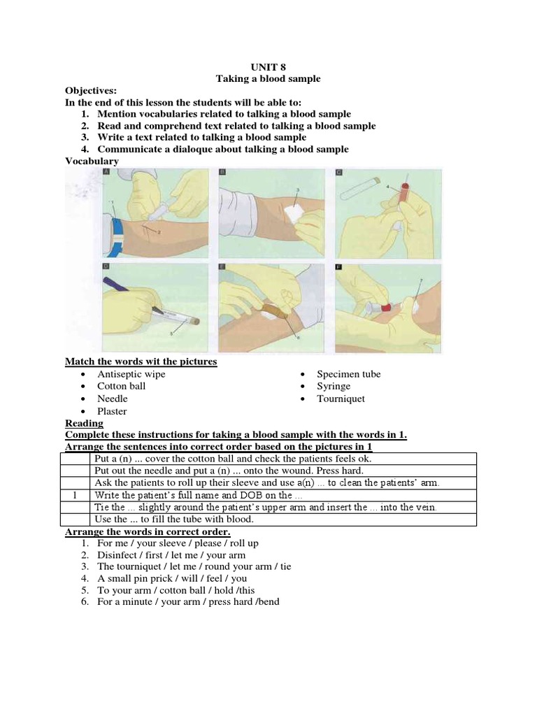 Blood Sample Taking Instructions | PDF | Science & Mathematics