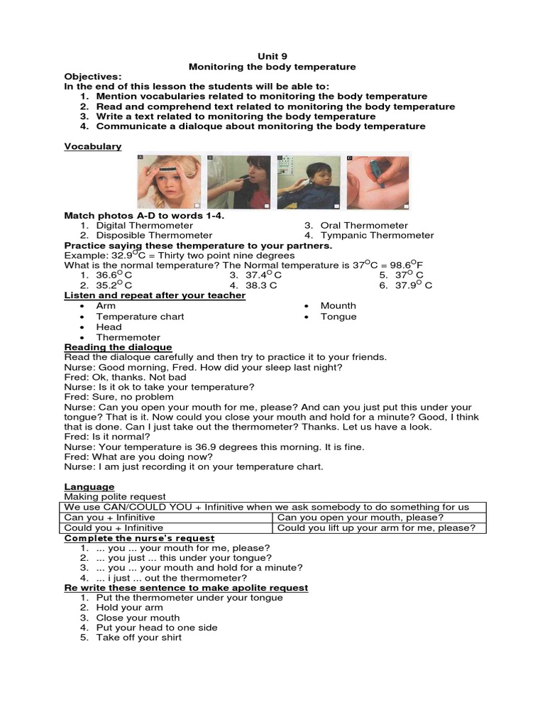 Unit 9 Monitoring Body Temperature | PDF | Temperature | Thermometer