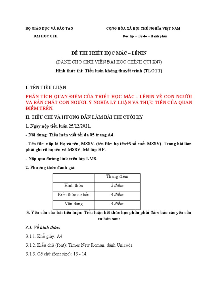 De Thi KTHP Triet ML - k47 | PDF