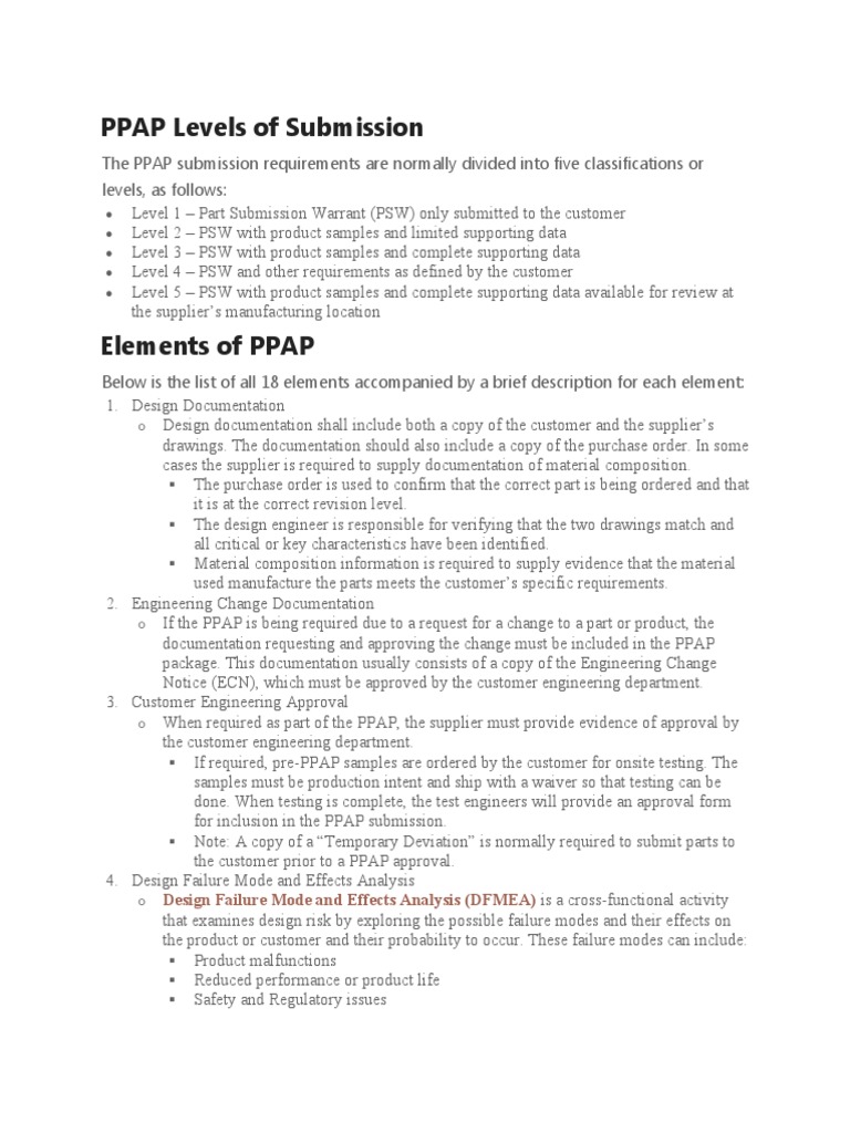 PPAP Levels of Submission Guidlines & Steps | PDF | Verification And ...