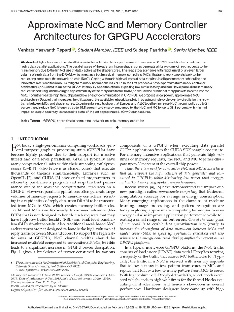 Approximate NoC and Memory Controller Architectures For GPGPU Accelerators | PDF | Cpu Cache ...