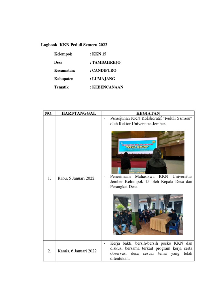 Logbook KKN Peduli Semeru 2022 (Kebencanaan) | PDF