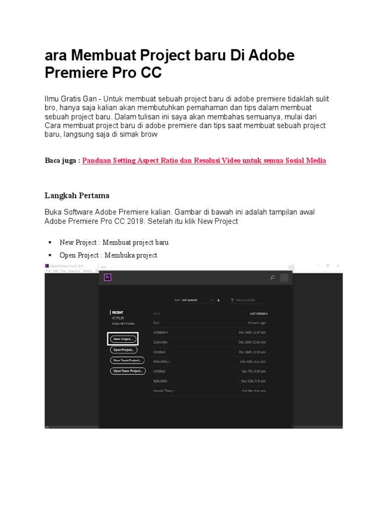 001 Cara Membuat Project Baru Di Adobe Premiere Pro CC | PDF | Komputer