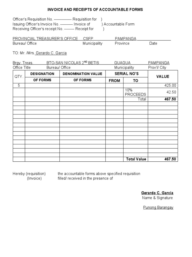 Invoice and Receipts of Accountable Forms | PDF