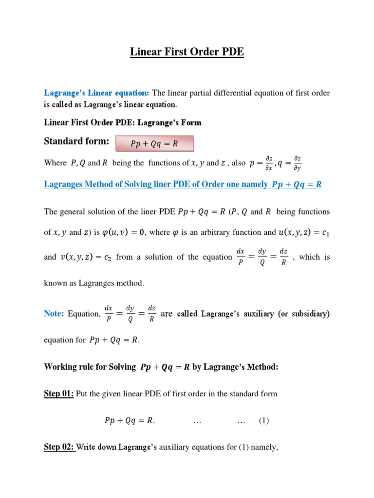 Lagrange's Linear PDE Method Explained | PDF | Partial Differential ...