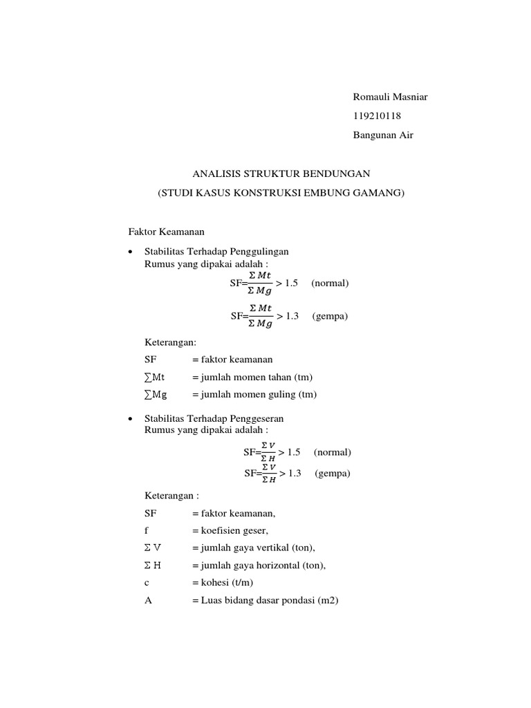 Analisis Keamanan Struktur Embung Gamang | PDF | Sains & Matematika