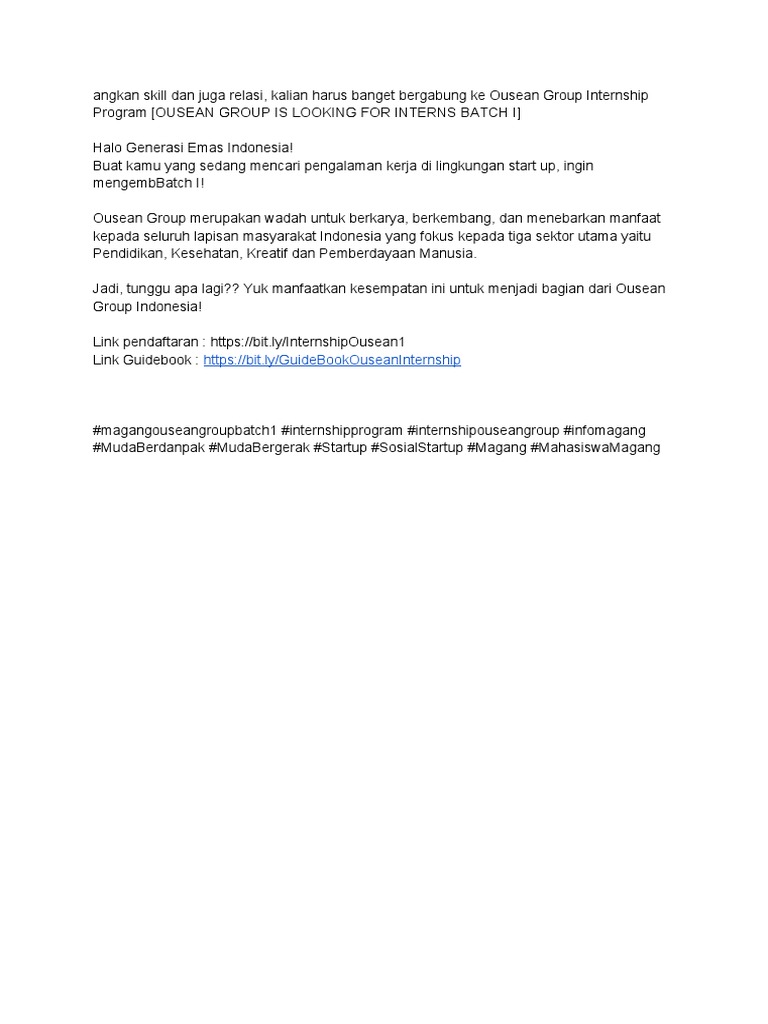 Salinan Caption Pamflet Ousean Internship | PDF