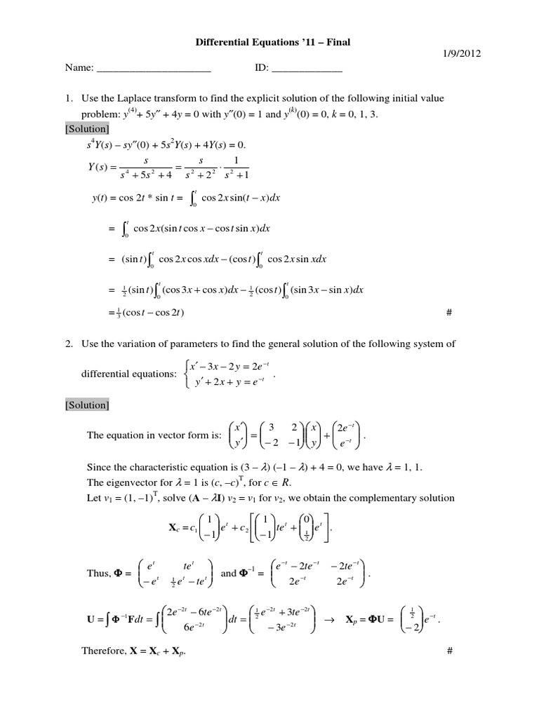 Deq11 Final Sol | PDF | Equations | Trigonometric Functions