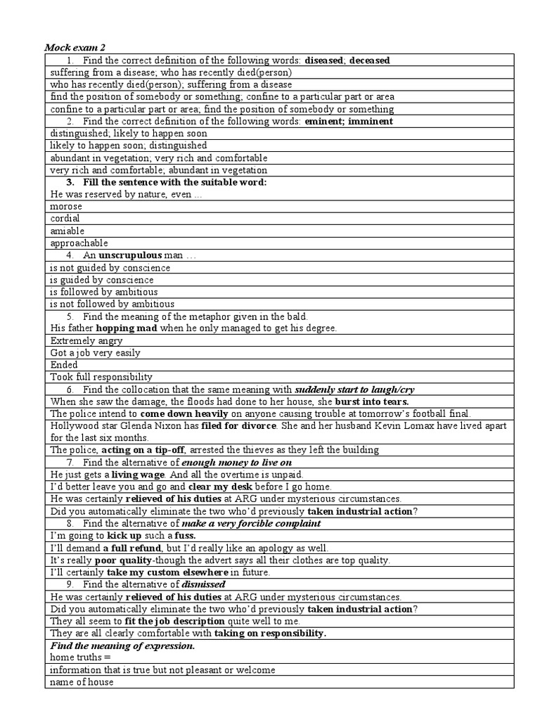Fill The Sentence With The Suitable Word:: Mock Exam 2 | PDF | Sat | Water