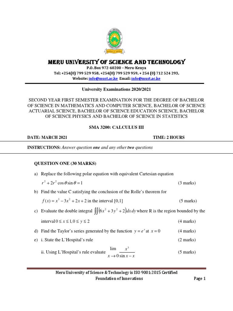 SMA 3200 Calculus III | PDF | Integral | Equations