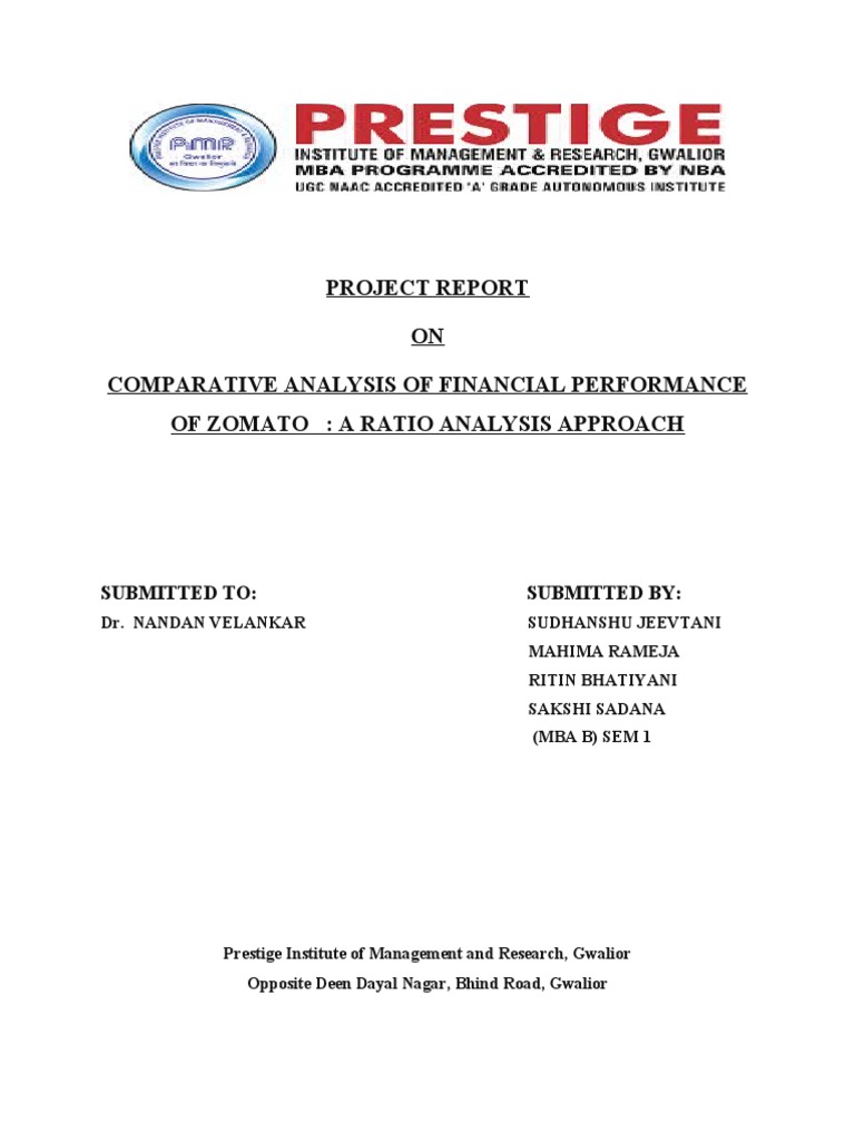 Project Report On Comparative Analysis Of Financial Performance Of Zomato A Ratio Analysis 