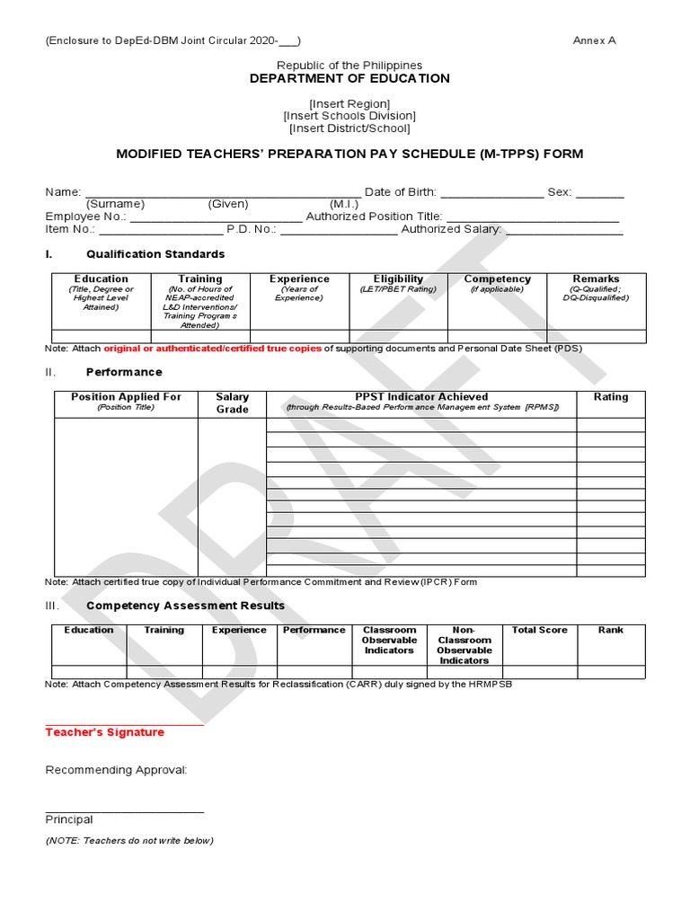 Modified Teachers' Pay Schedule Form | PDF | Teachers