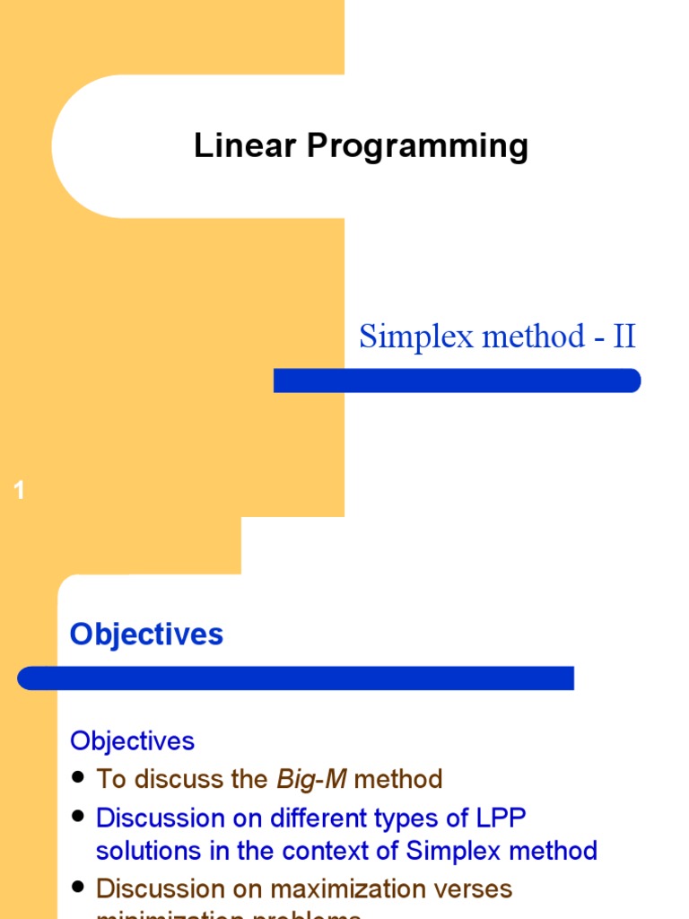 Linear Programming Simplex Method Ii Pdf Mathematical Optimization Computer Programming