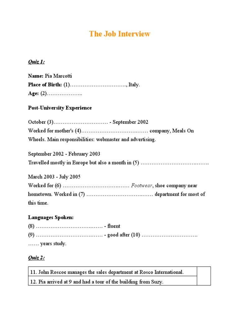 The Job Interview - Listening 10 | PDF