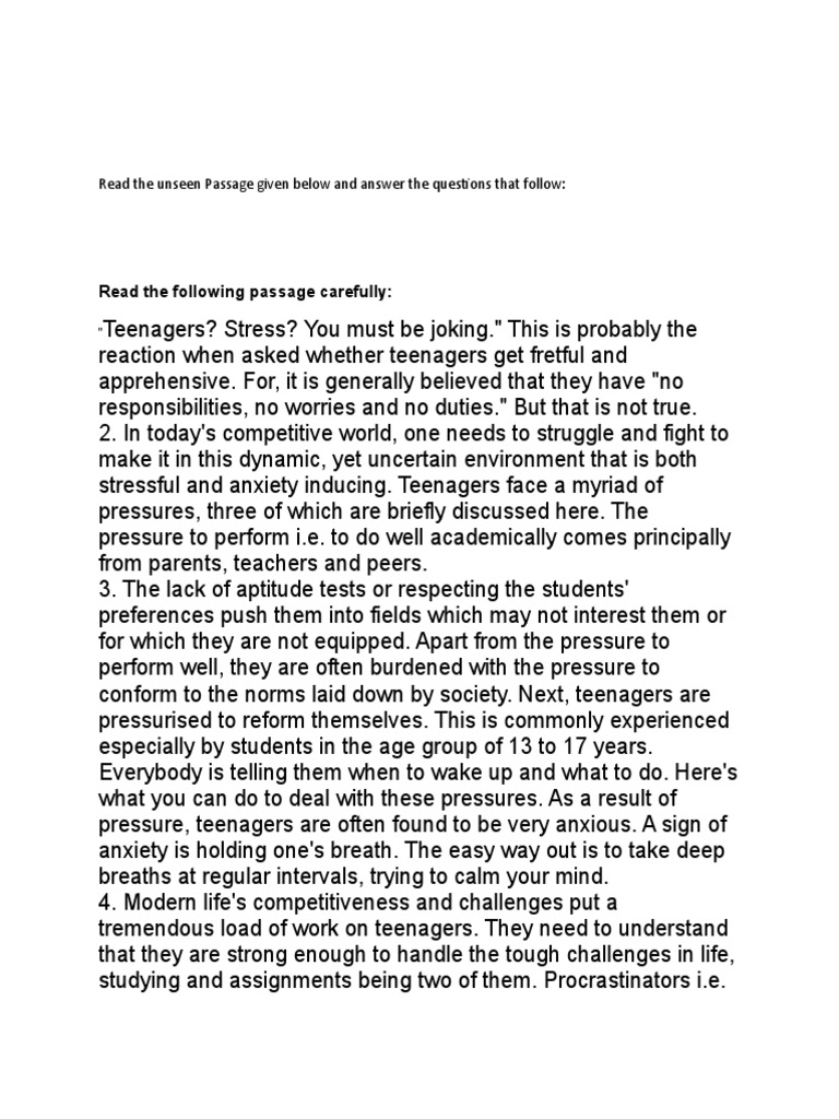 Read The Following Passage Carefully:: Read The Unseen Passage Given ...