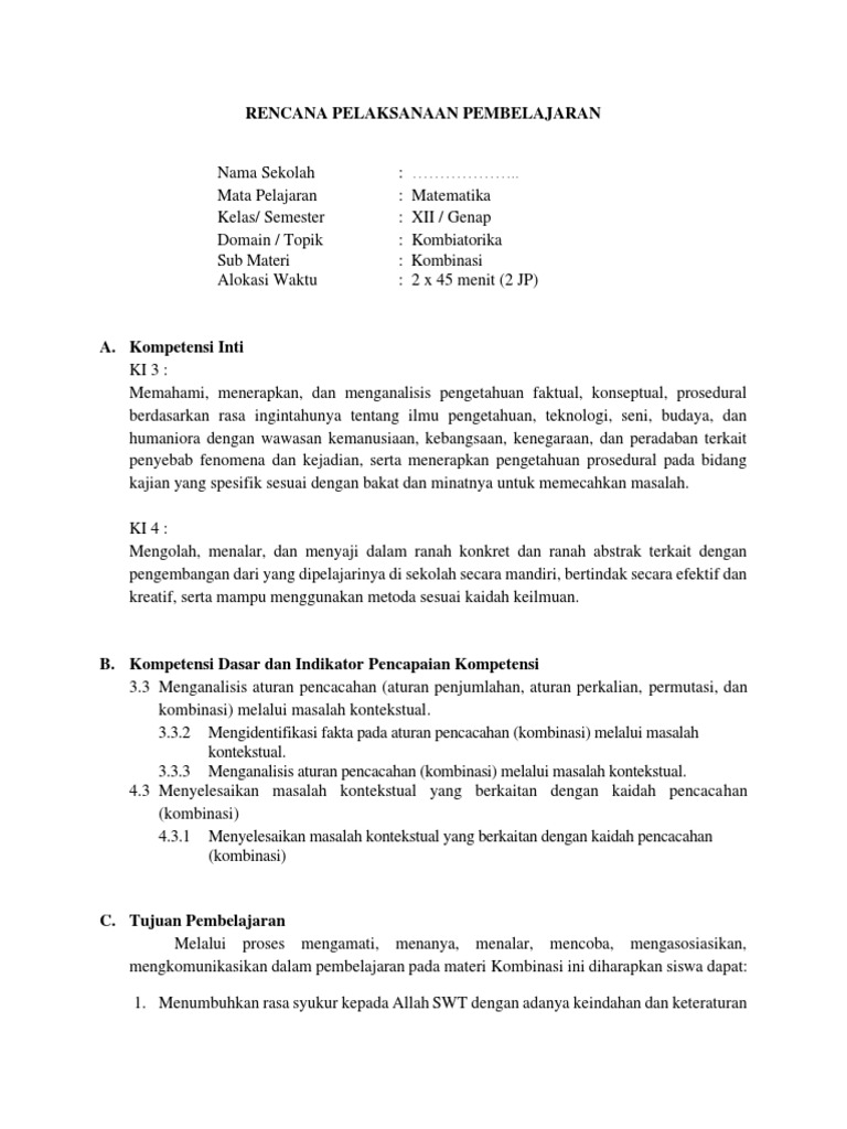 Set RPP Kombinasi | PDF | Karier & Perkembangan | Seni