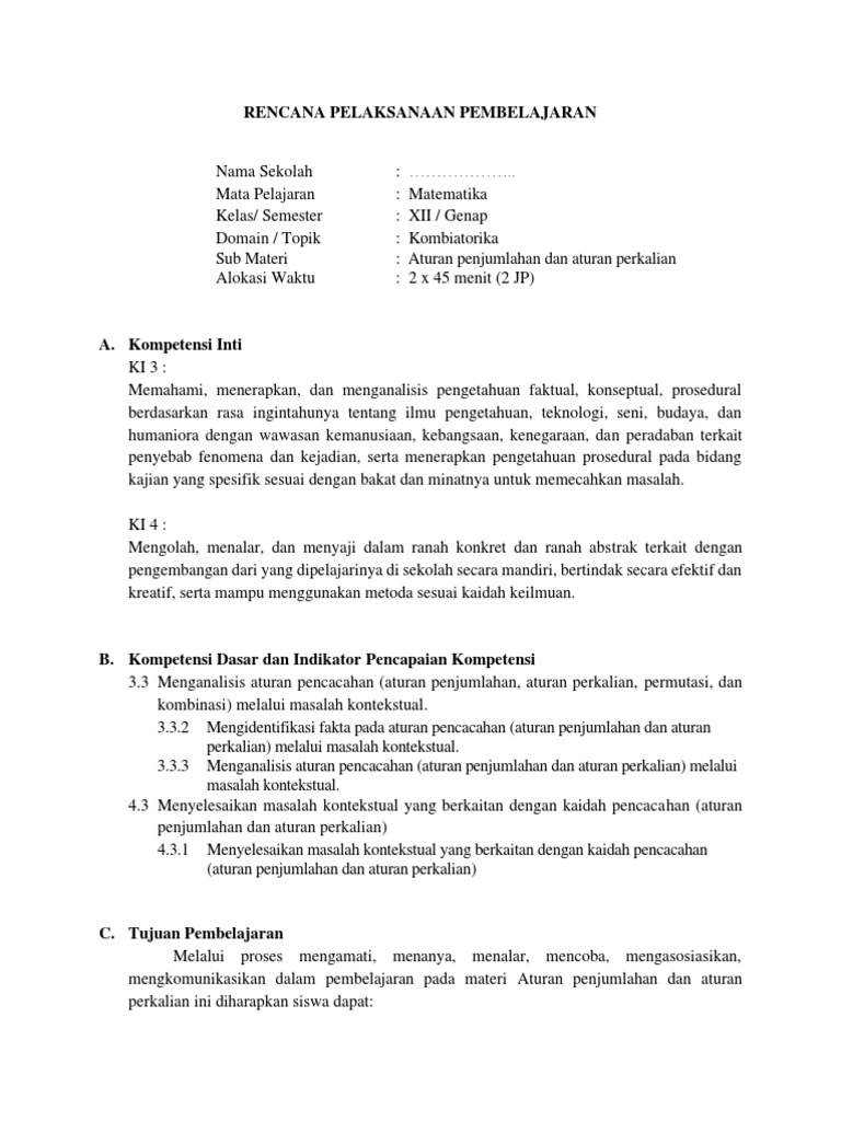 Set RPP Aturan Pencacahan | PDF