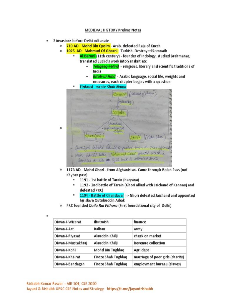 UPSC Medieval History Notes Summary | PDF | Mughal Empire