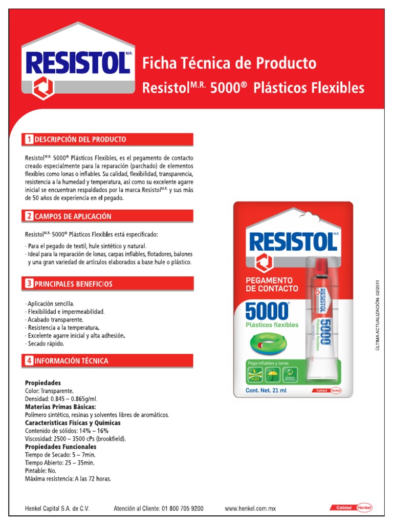 Ficha Tecnica Resistol 5000 Plasticos Flexibles 15201720 | PDF