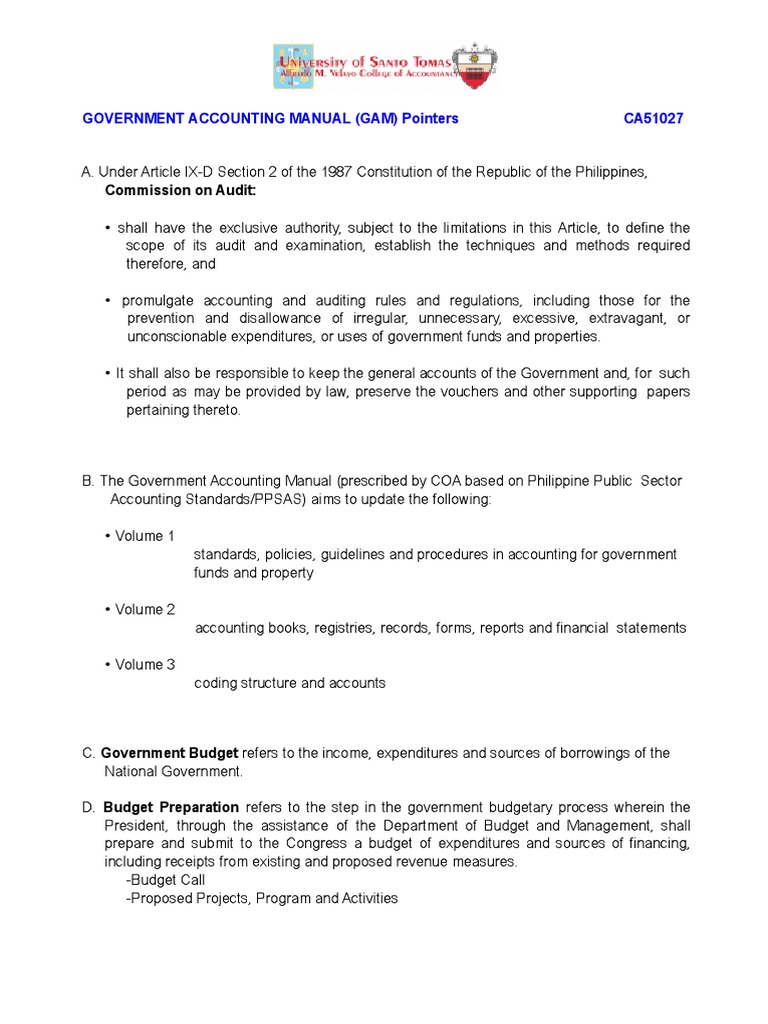 Commission On Audit:: Government Accounting Manual (Gam) Pointers ...