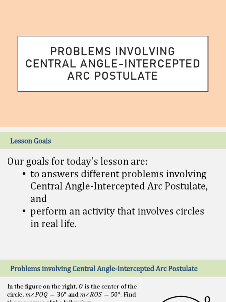 Central Angle-Intercepted Arc Problems | PDF | Angle | Geometry