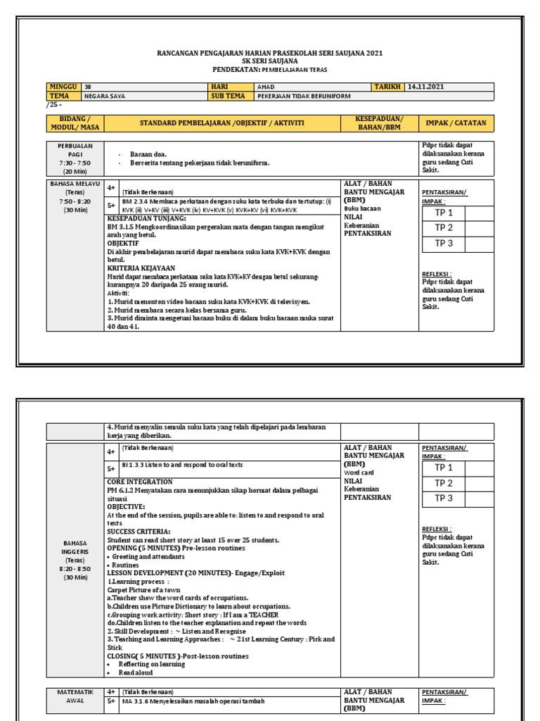 E-RPH Prasekolah 2021 M38 | PDF
