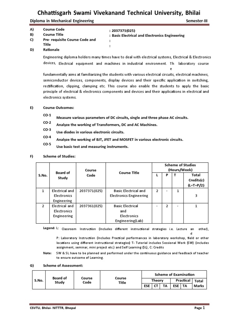 Mechanical 3rd Syllabus Csvtu | PDF | Electric Motor | Rectifier