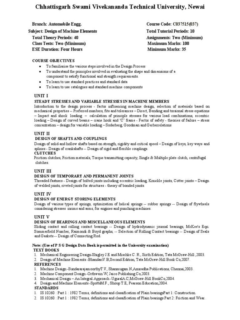 Automobile 5th Syllabus Csvtu | PDF | Ignition System | Mathematical ...