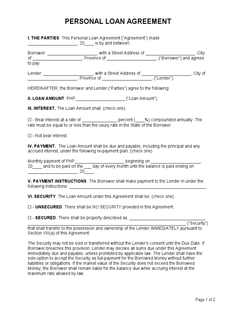 Personal Loan Agreement | PDF | Loans | Interest