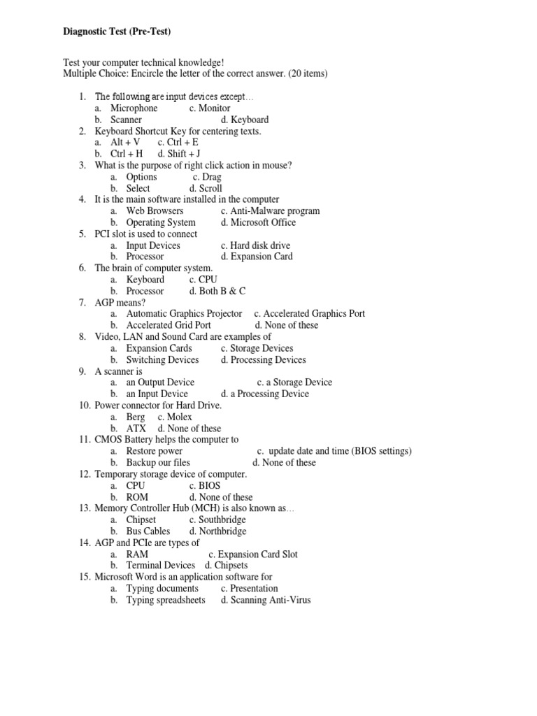 Diagnostic Test | PDF | Bios | Computer Hardware