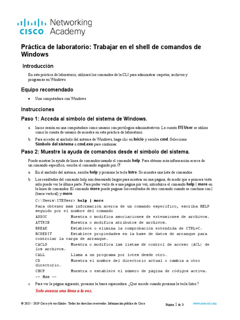 11.4.1.5 Lab - Work in The Windows Command Shell | PDF | Archivo de ...
