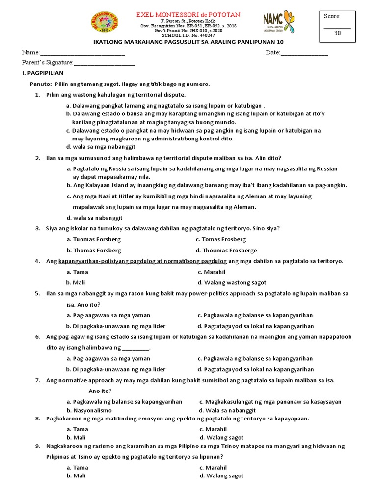 AP 10 3rd Quarter Examination U | PDF