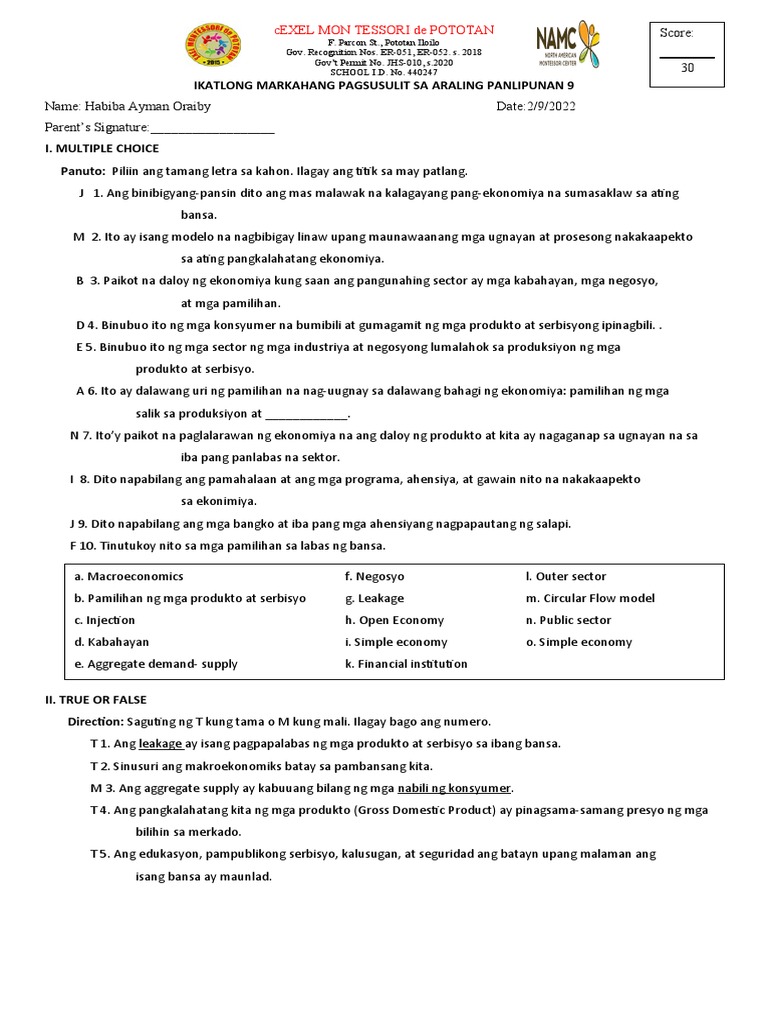 AP9 3rd Quarter Examination Hab | PDF