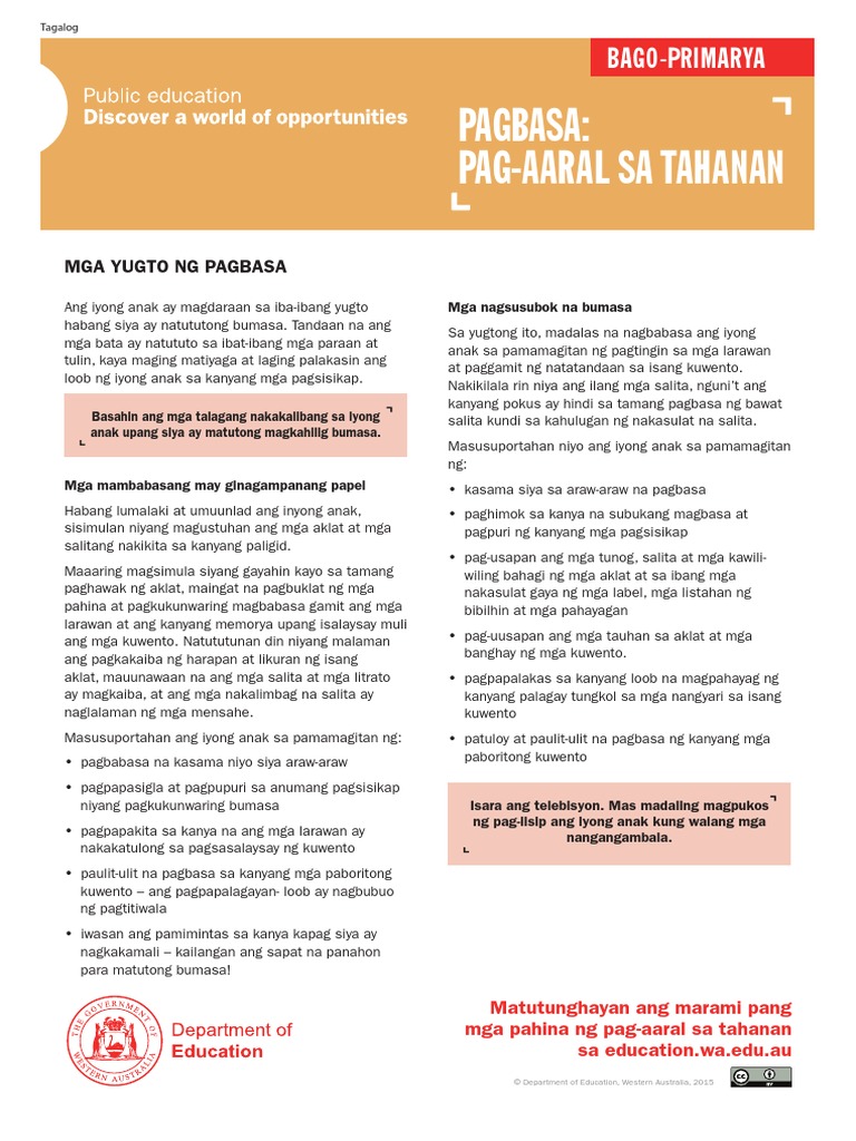 Reading (Pre-Primary) - Reading Stages - Tagalog | PDF