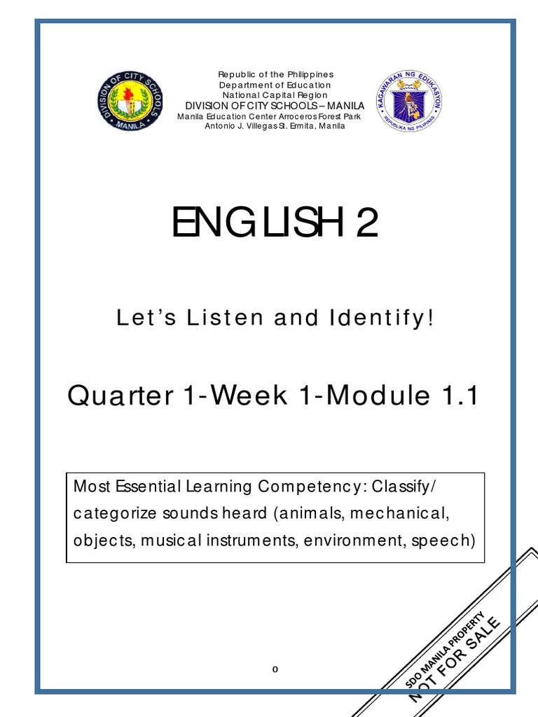 ENGLISH 2 Q1 W1 Mod1 Classify Categorize Sounds Heard | PDF | Sound ...