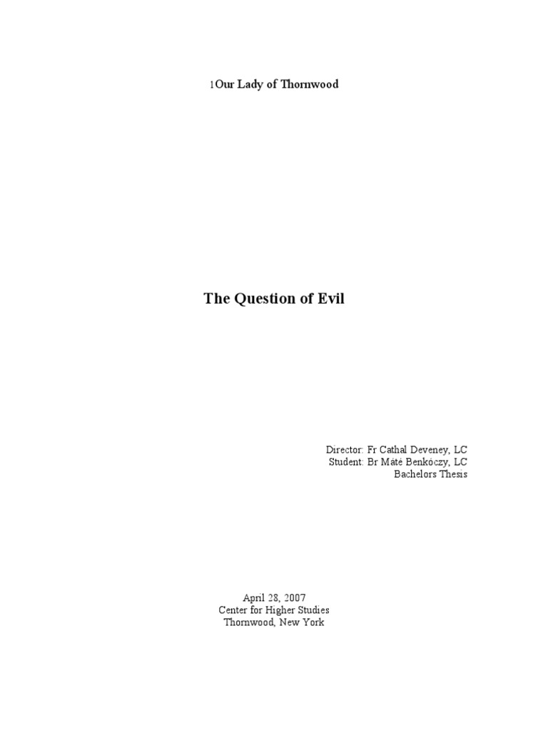 The Question of Evil: Our Lady of Thornwood | PDF | Good And Evil ...