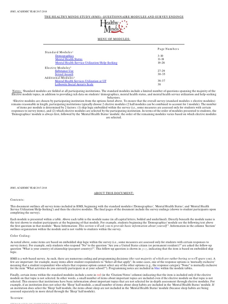 HMS 2017-18 Questionnaire CM | PDF | Survey Methodology | Stepfamily