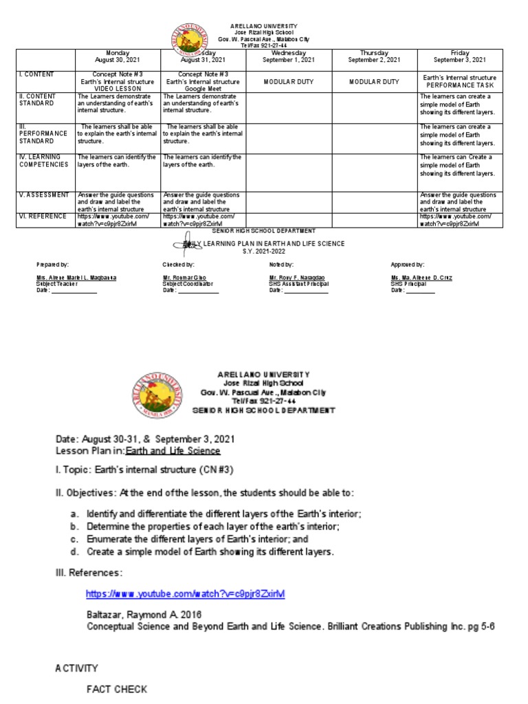 WLP and DLP3 Aug. 30 Sep. 3 Earths Internal Structure | PDF | Planetary ...