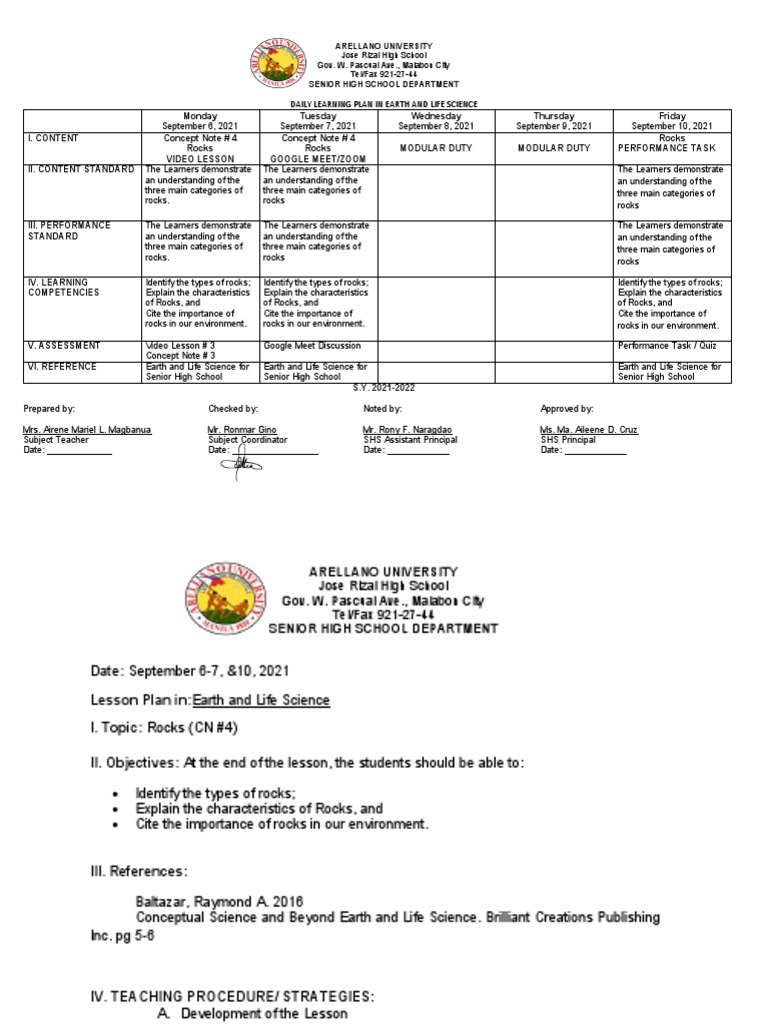 Daily Learning Plan: Earth Science Rocks | PDF | Rock (Geology ...
