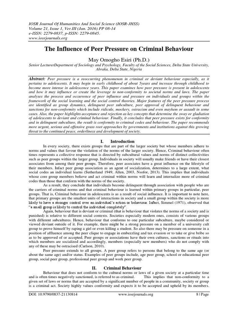 Peer Pressure's Role in Criminal Behavior | PDF | Adolescence ...