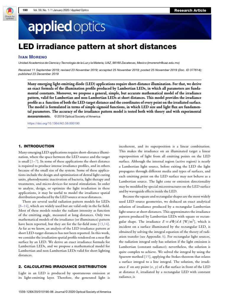 LED Irradiance Pattern at Short Distances: Ivan Moreno | PDF | Logistic ...