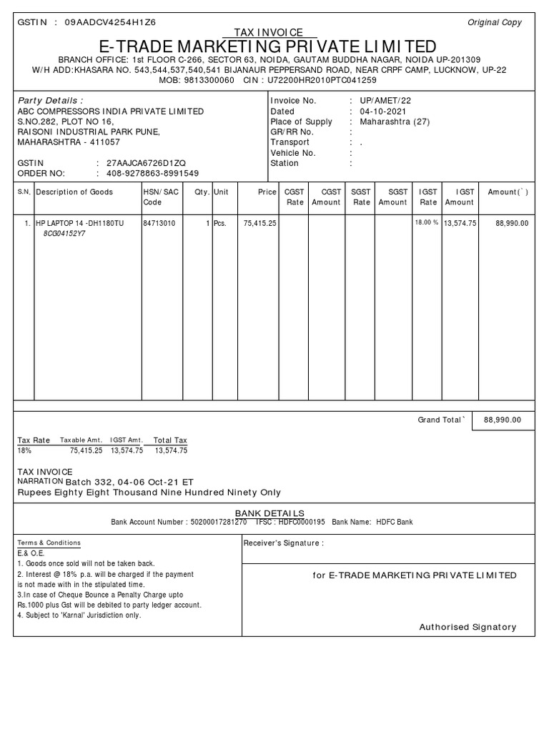 HP Bill | PDF | Trade | Payments