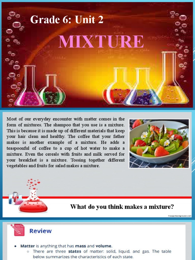 Grade 6: Unit 2: Mixture | PDF | Mixture | Suspension (Chemistry)