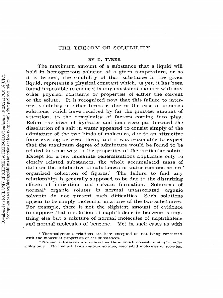 Theory of Solubility | PDF | Solubility | Gases