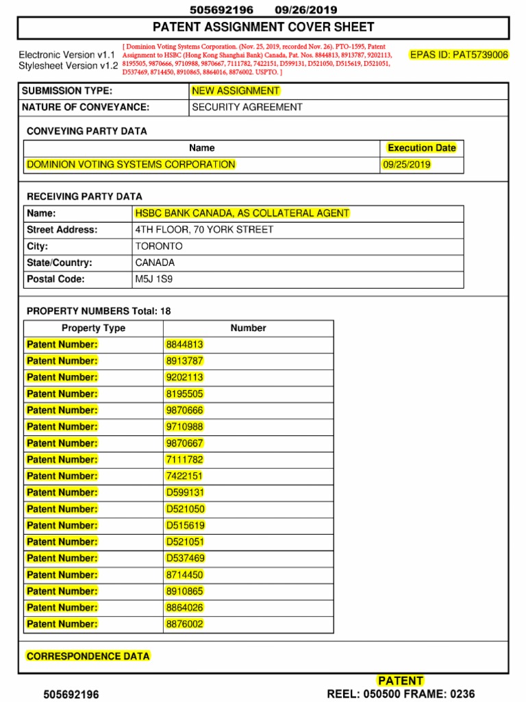 Patent Assignment Cover Sheet | PDF | Voting Machine | Government