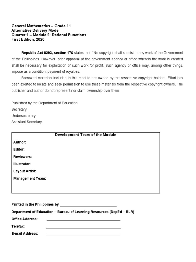 General Mathematics - Grade 11 Alternative Delivery Mode Quarter 1 ...