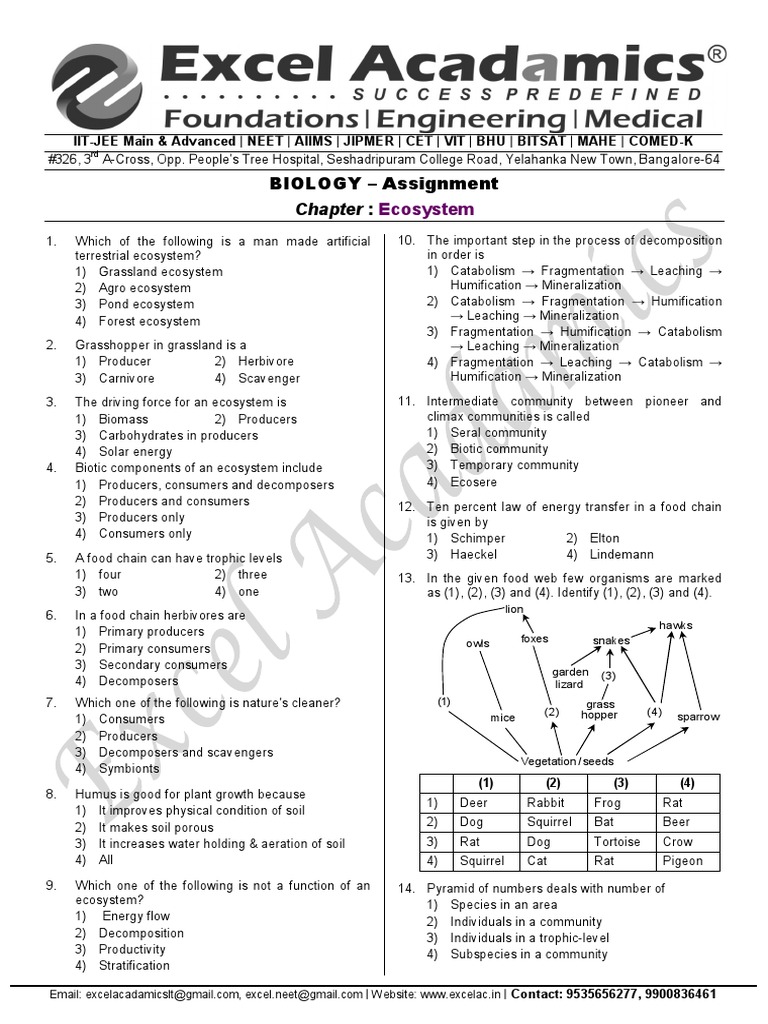 BIOLOGY - Assignment: Ecosystem | PDF | Food Web | Ecosystem